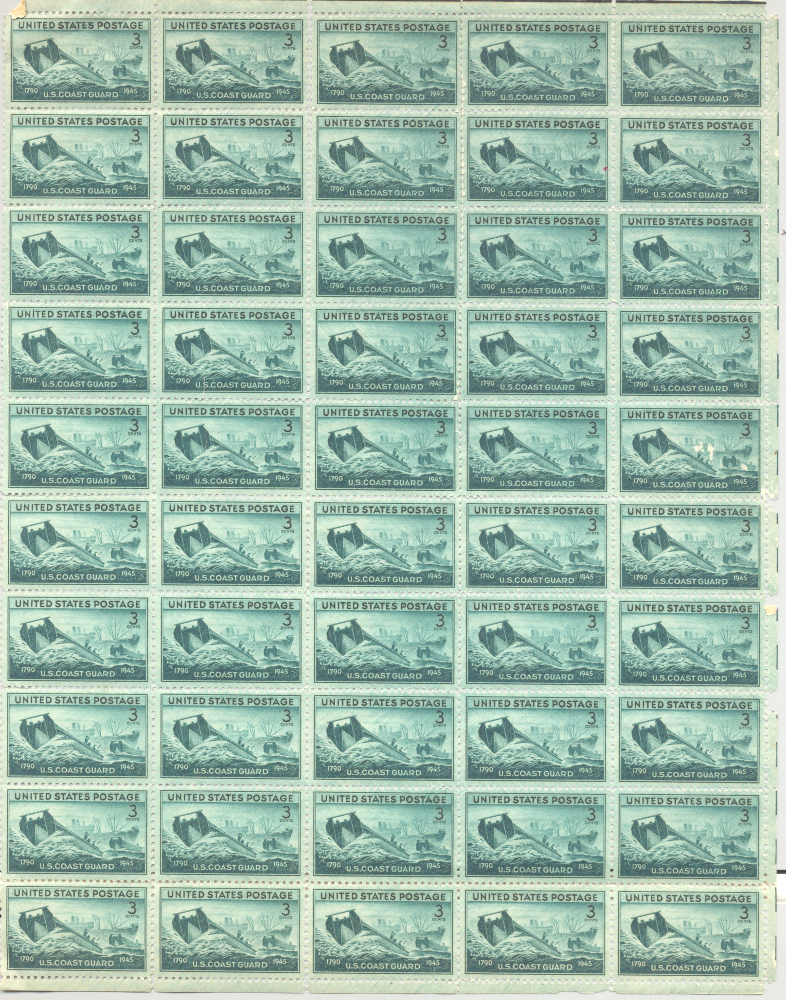 33129. (postage stamp sheet) U.S. Coast Guard 1790-1945. Scott #936 US ...