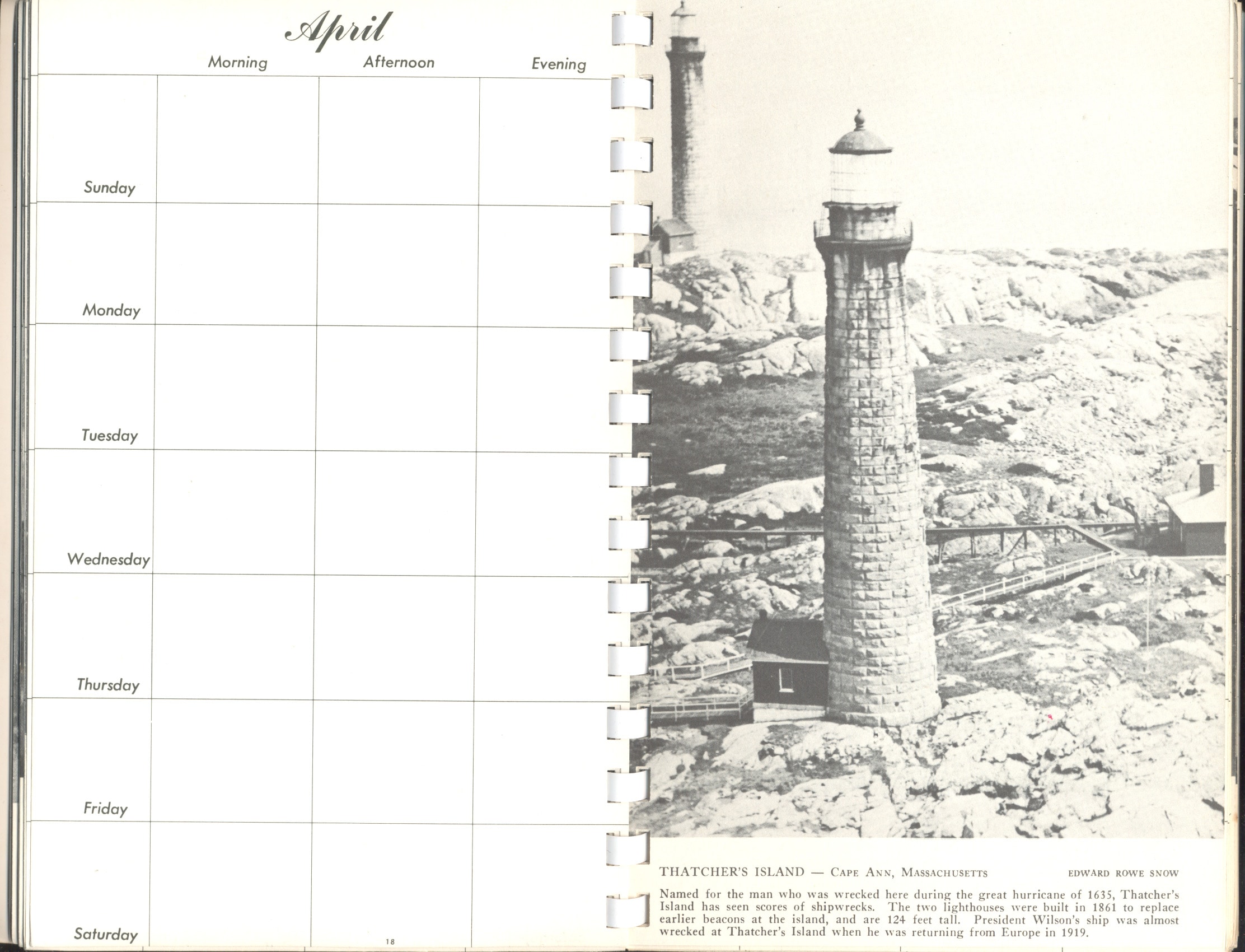 22506f. Snow, Edward Rowe. LIGHTHOUSE DATE BOOK – A Colonial Date Book ...